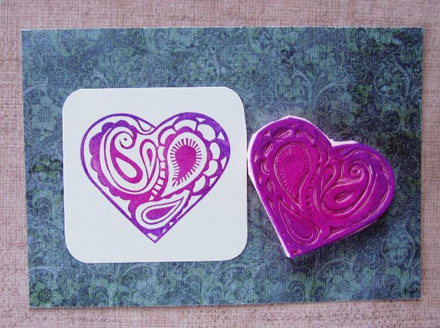 Paisley Heart Hand-Carved Stamp - Make: