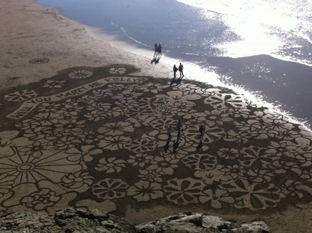 Sand Mural Wedding Proposal at Ocean Beach in SF - Make: