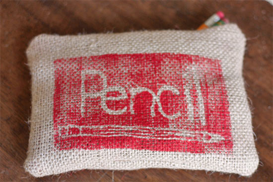 How-To: Block Print Burlap Pencil Bag - Make: